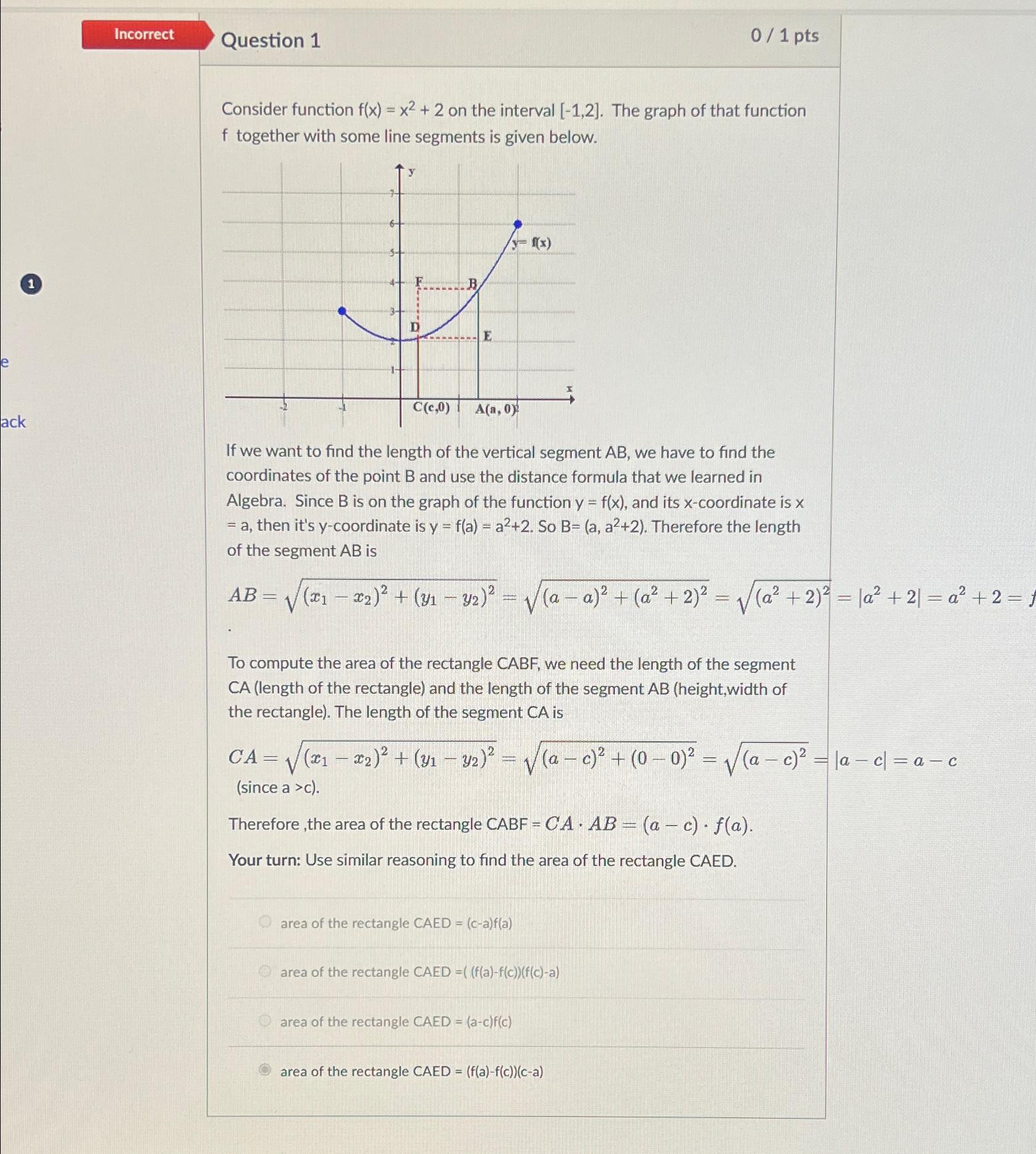 Solved Question 101 ﻿ptsConsider function f(x)=x2+2 ﻿on the | Chegg.com