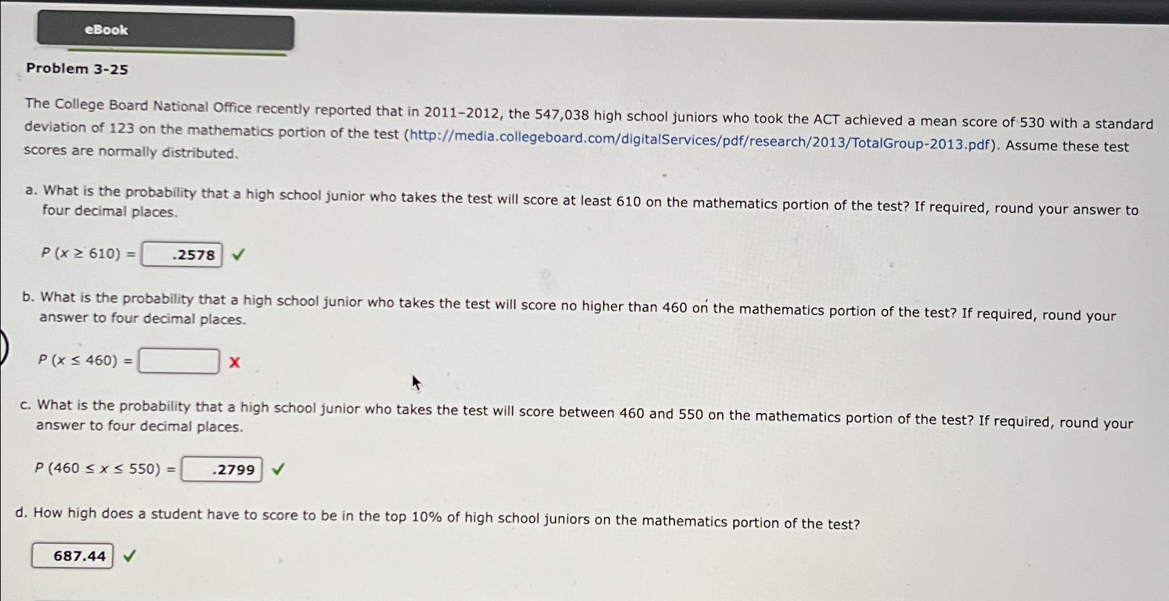Solved eBookProblem 3-25 ﻿scores are normally distributed. | Chegg.com