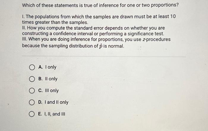 Solved Which of these statements is true of inference for | Chegg.com