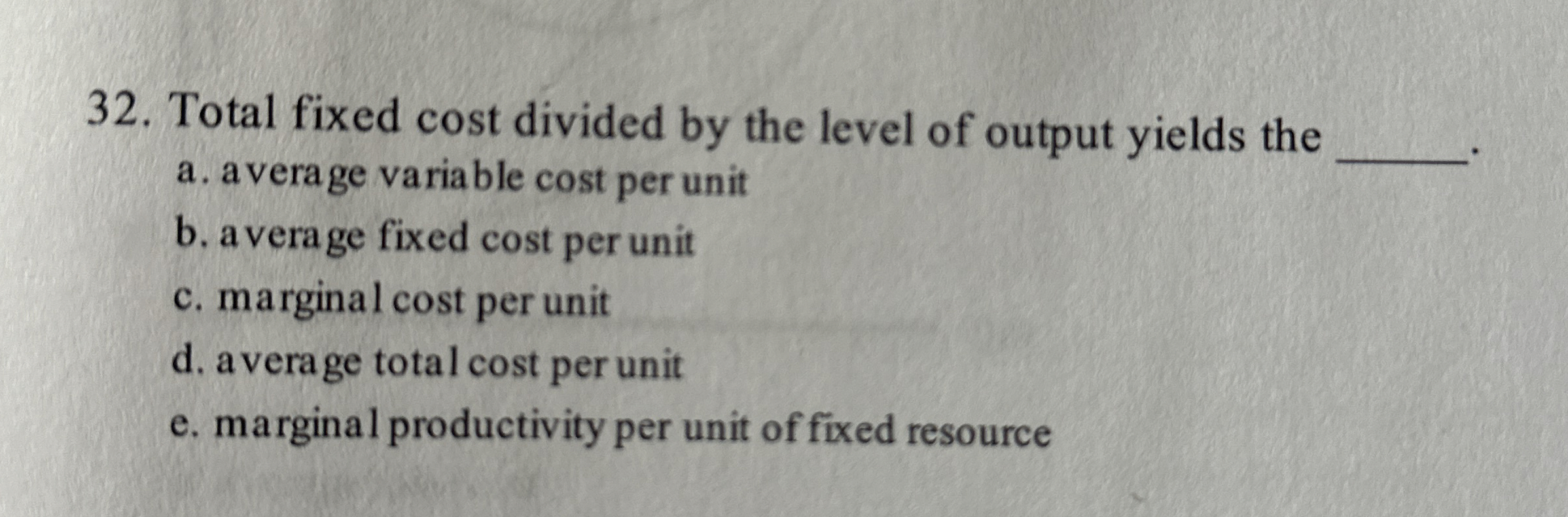 Solved Total fixed cost divided by the level of output | Chegg.com