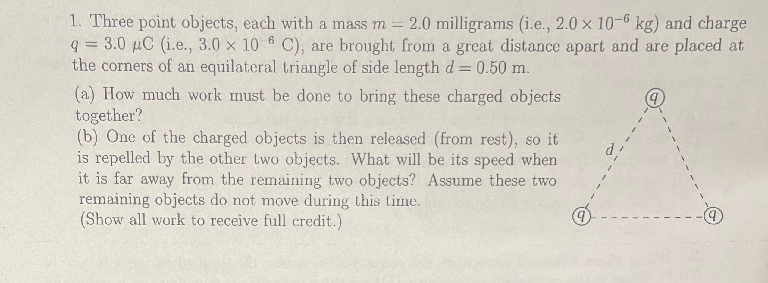 Solved Three point objects, each with a mass m=2.0 | Chegg.com
