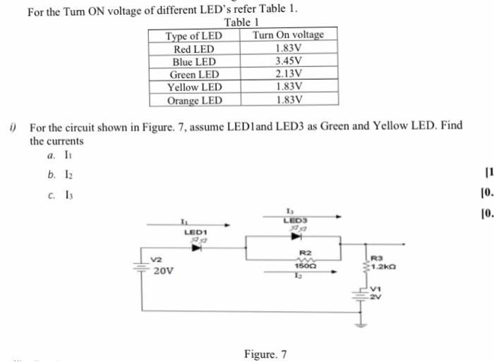 Solved For the Turn ON voltage of different LED's refer | Chegg.com