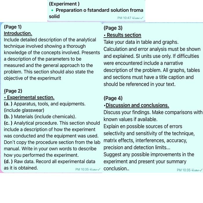 Preparation of standard solution from a solid | Chegg.com