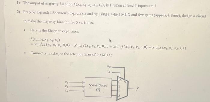 1) The output of majority function f(x4,x3,x2,x1,x0), | Chegg.com