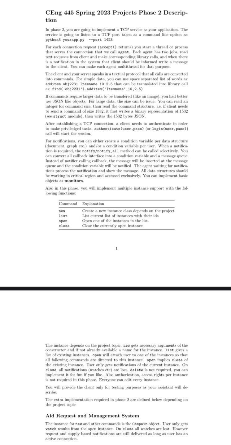 Solved CEng 445 Spring 2023 Projects Phase 2 Description In | Chegg.com