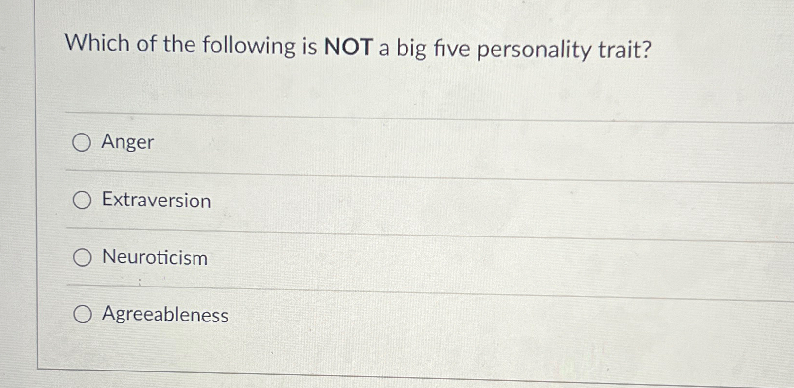 Solved Which of the following is NOT a big five personality | Chegg.com