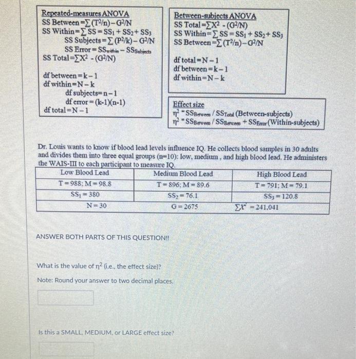 Solved Dr. Louis wants to know if blood lead levels | Chegg.com