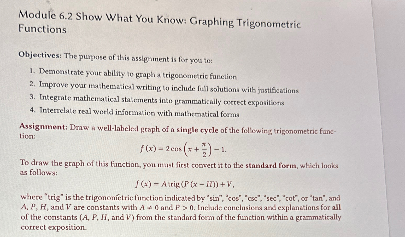 Solved Module 6.2 ﻿Show What You Know: Graphing | Chegg.com