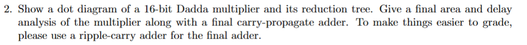Show a dot diagram of a 16-bit Dadda multiplier and | Chegg.com