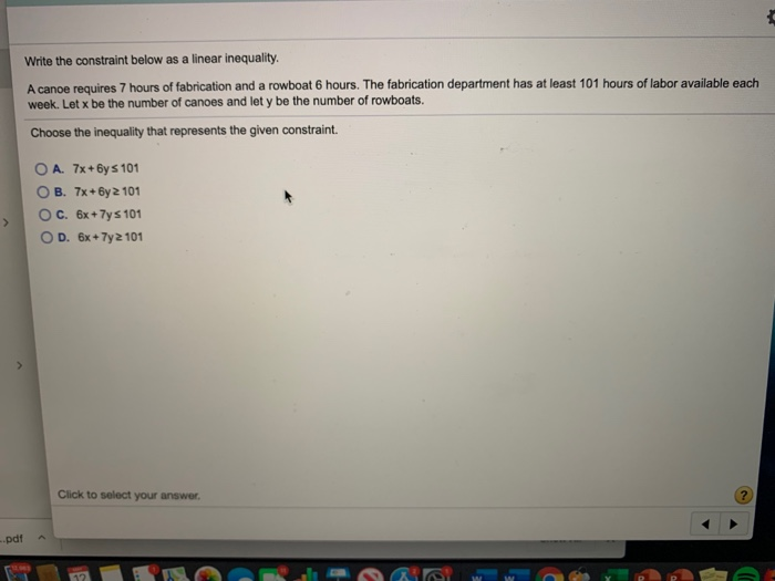 Solved Write the constraint below as a linear inequality. A | Chegg.com