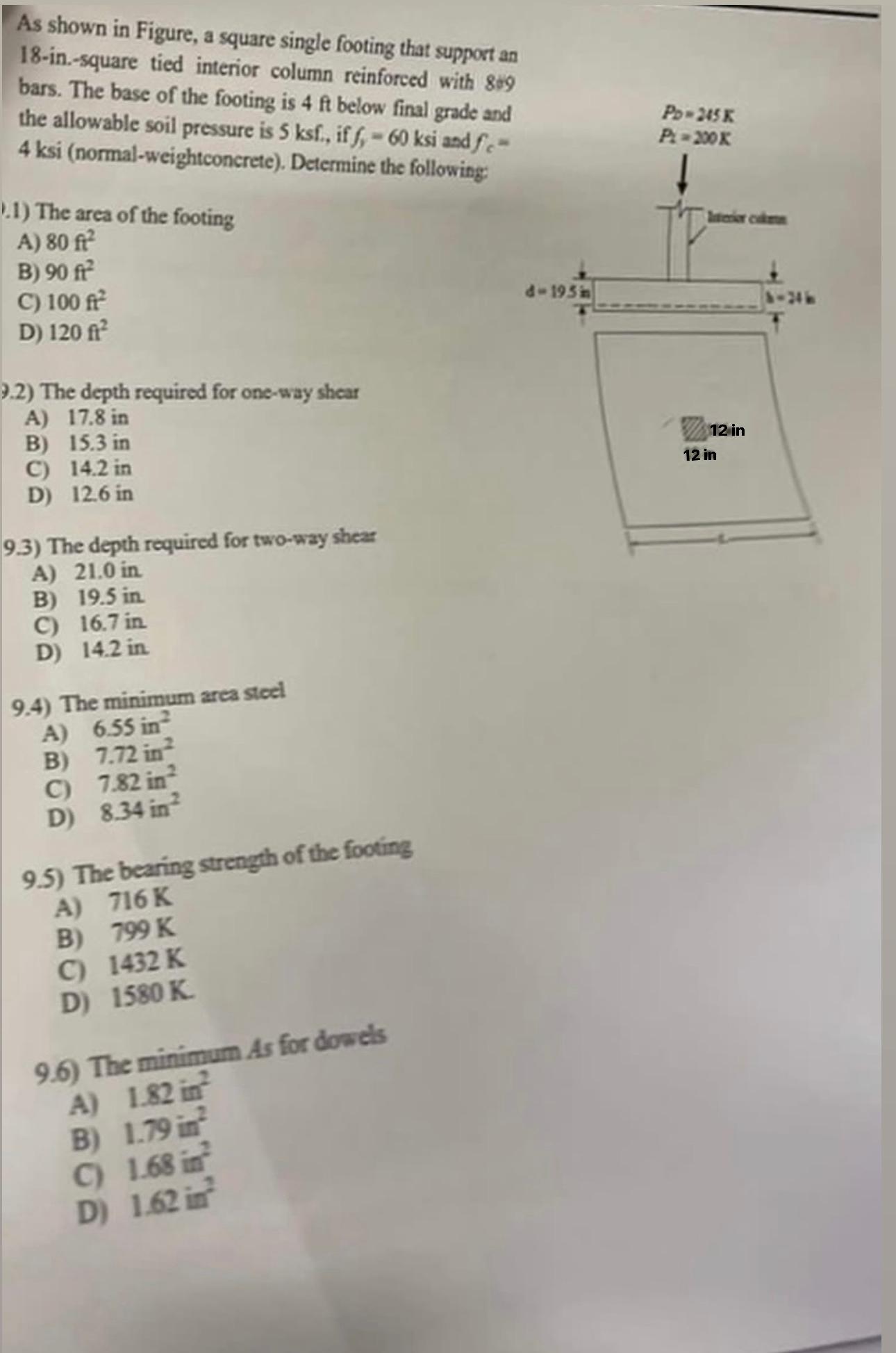 As shown in Figure, a square single footing that | Chegg.com