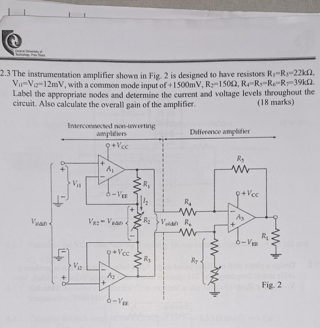 Solved .3 The instrumentation amplifier shown in Fig. 2 is | Chegg.com