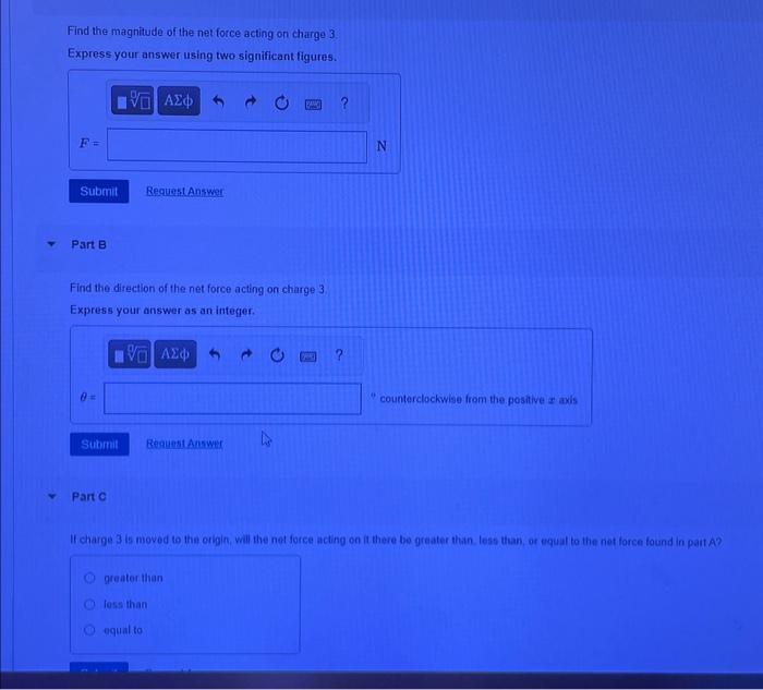 Solved Find the magnitude of the net force acting on charge | Chegg.com