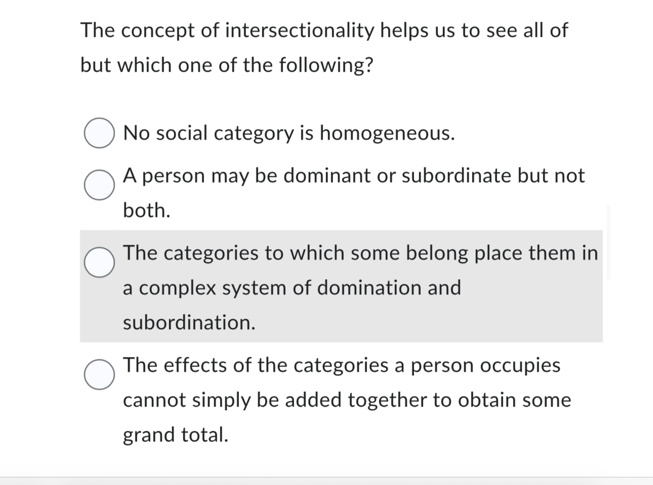 Solved The concept of intersectionality helps us to see all | Chegg.com