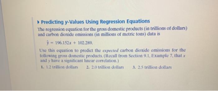 Solved Predicting y-Values Using Regression Equations The | Chegg.com