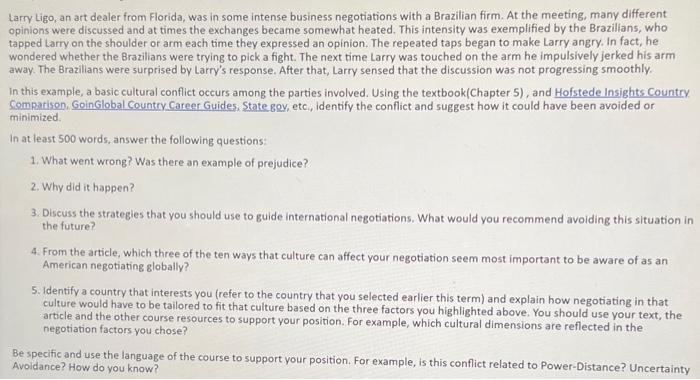 Larry Ligo, an art dealer from Florida, was in some | Chegg.com