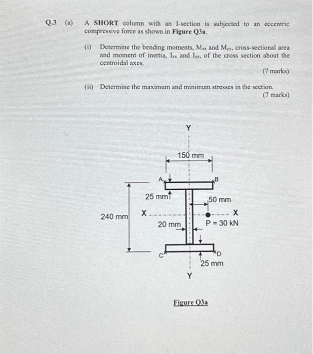 Solved 3 (a) A SHORT column with an I-section is subjected | Chegg.com