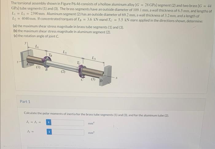 Solved The torsional assembly shown in Figure P6.46 consists | Chegg.com