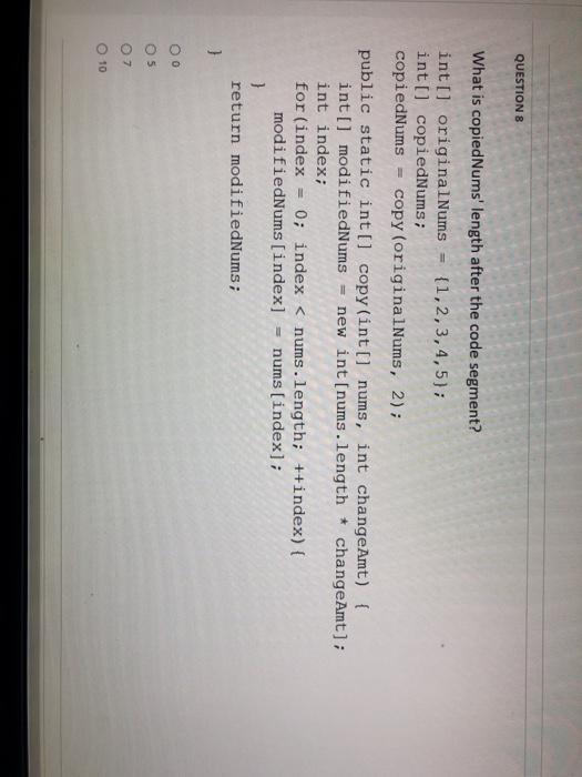 QUESTIONS What is copied Nums' length after the code | Chegg.com