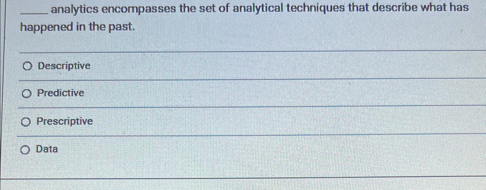 Solved analytics encompasses the set of analytical | Chegg.com