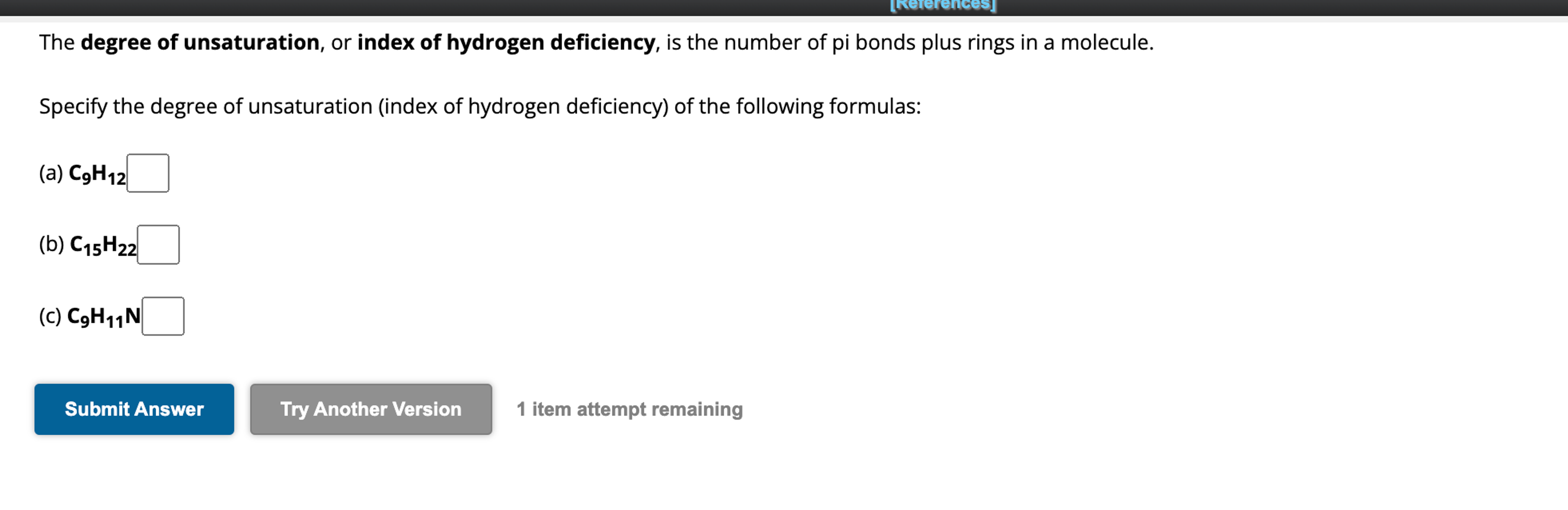 Solved The degree of unsaturation, or index of hydrogen | Chegg.com