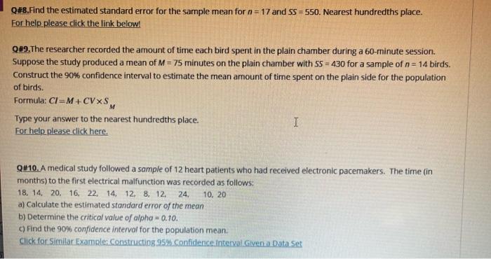 Solved Q 8 .Find the estimated standard error for the sample | Chegg.com
