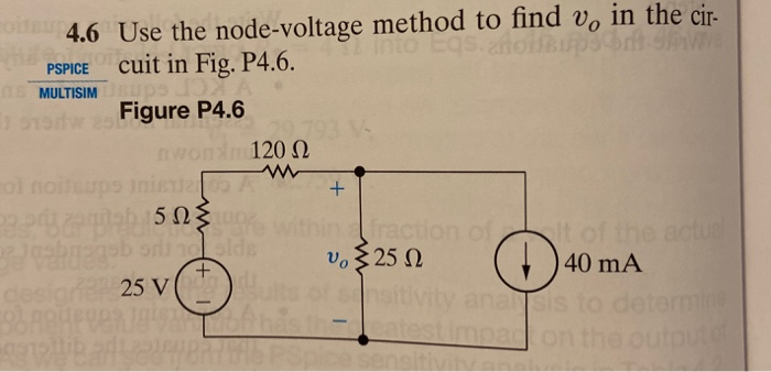 Solved MULTISIM 4.6 Use the node-voltage method to find v, | Chegg.com