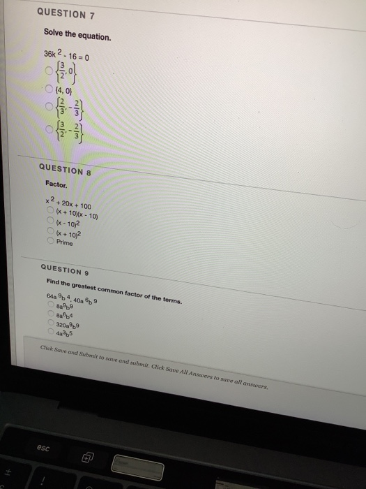 Solved QUESTION 7 Solve the equation. 36k 2 - 16 = 0 C دیا | Chegg.com