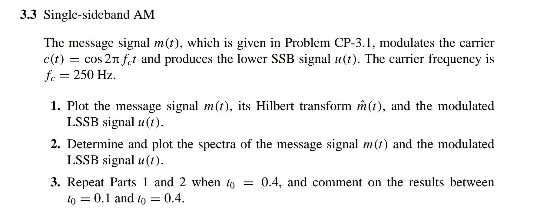 3.3 ﻿Single-sideband AMThe message signal m(t), | Chegg.com