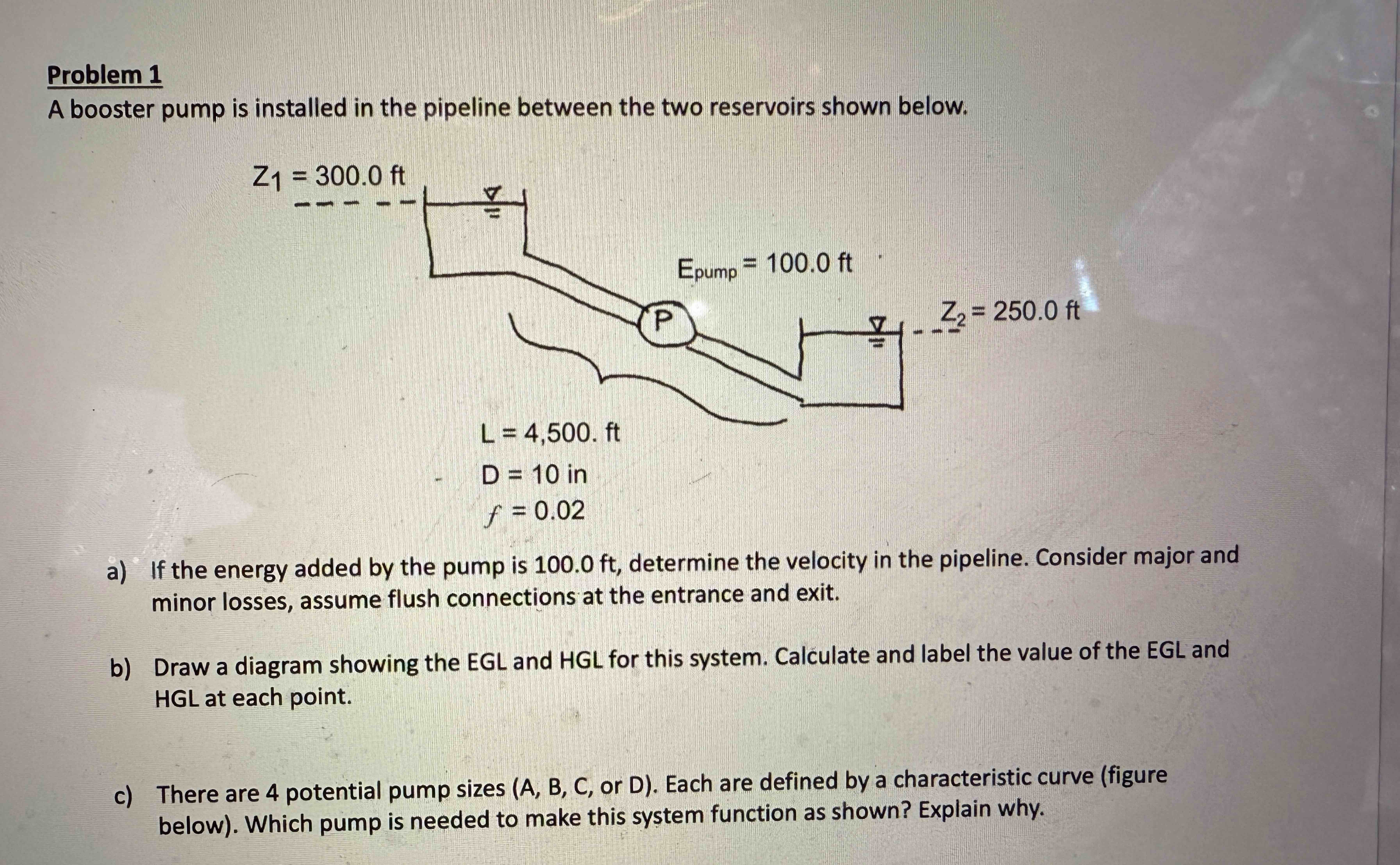 Solved Problem 1A booster pump is installed in the pipeline | Chegg.com