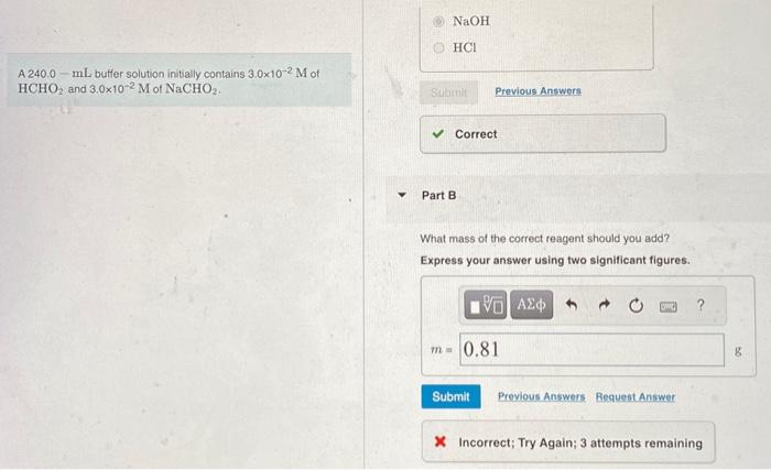 Solved A 240.0 - mL buffer solution initally contains | Chegg.com