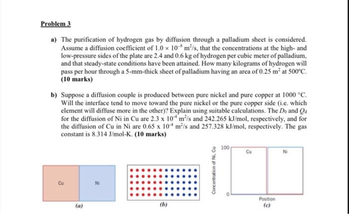 Solved a) The purification of hydrogen gas by diffusion | Chegg.com
