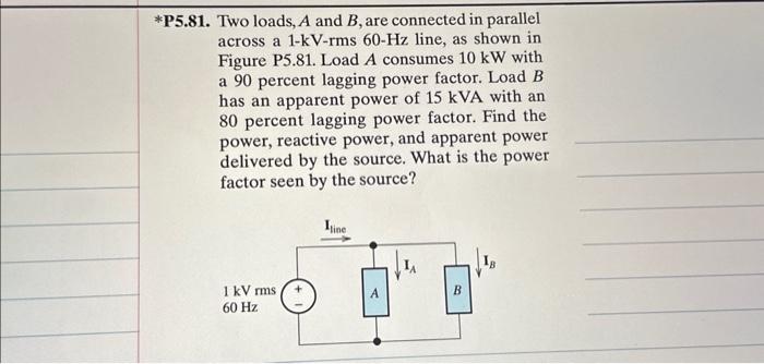 Solved 81. Two loads, A and B, are connected in parallel | Chegg.com