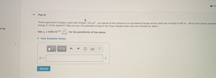 Solved Part A Three equal point charges, each with charge | Chegg.com