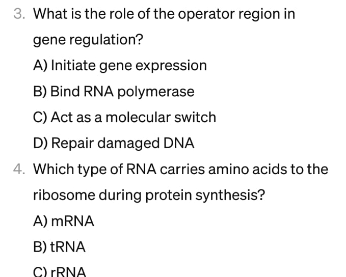 Solved What is the role of the operator region in gene | Chegg.com