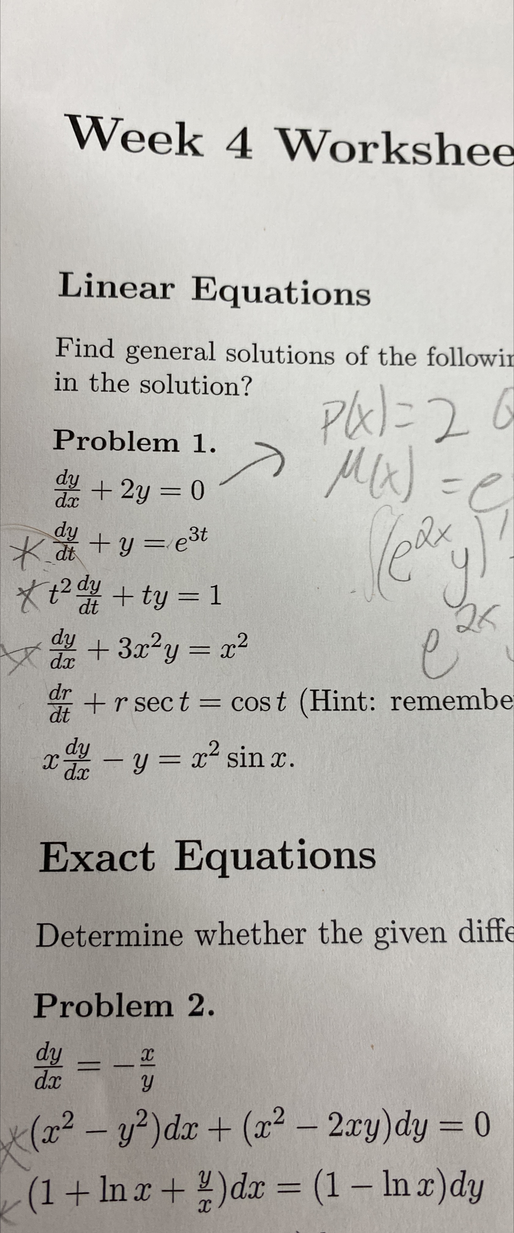 Solved Week 4 ﻿WorksheeLinear EquationsFind general | Chegg.com