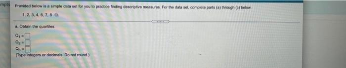 Solved mpes Provided below is a simple data set for you to | Chegg.com