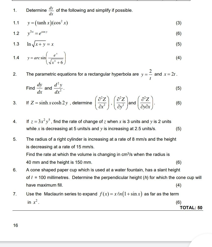Solved 1. Determine dy dx of the following and simplify if | Chegg.com