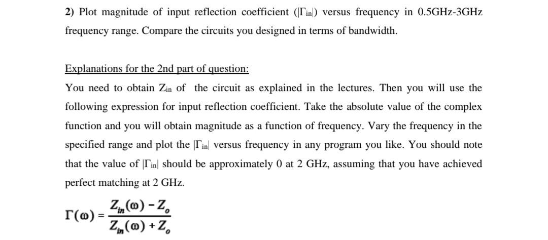 2) Plot magnitude of input reflection coefficient (∣Γ | Chegg.com