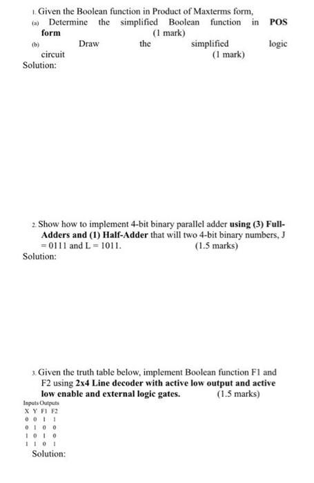 Given the Boolean function in Product of Maxterms | Chegg.com