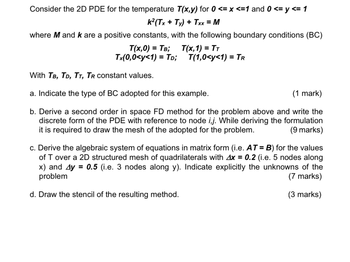 Solved Consider the 2D PDE for the temperature T(x,y) ﻿for | Chegg.com
