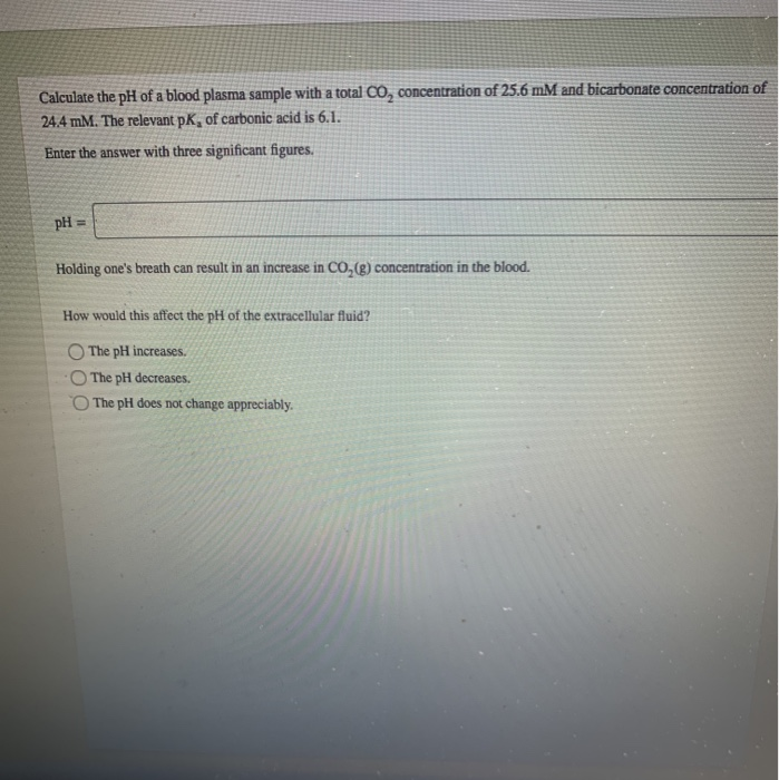 Solved Calculate the pH of a blood plasma sample with a | Chegg.com