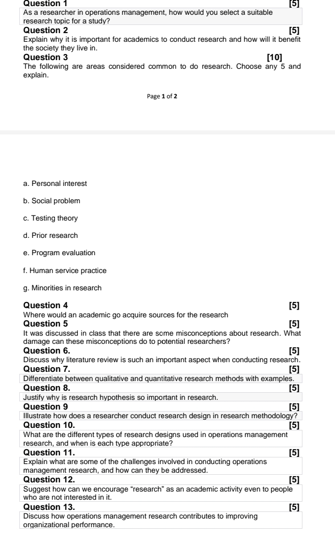 Solved Question 1[5]As a researcher in operations | Chegg.com