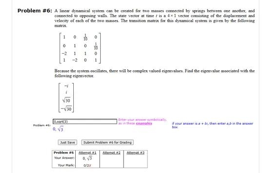 Solved Problem #6: A linear dynamical system can be created | Chegg.com