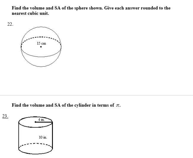 Solved Find the volume and SA of the sphere shown. Give each | Chegg.com