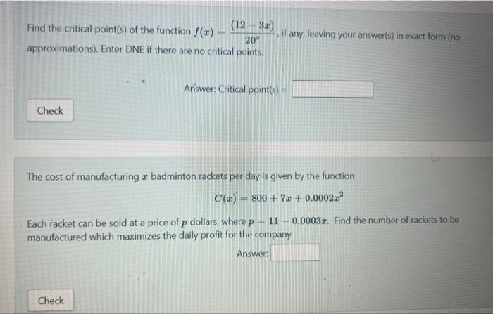 Solved Find the critical point(s) of the function | Chegg.com