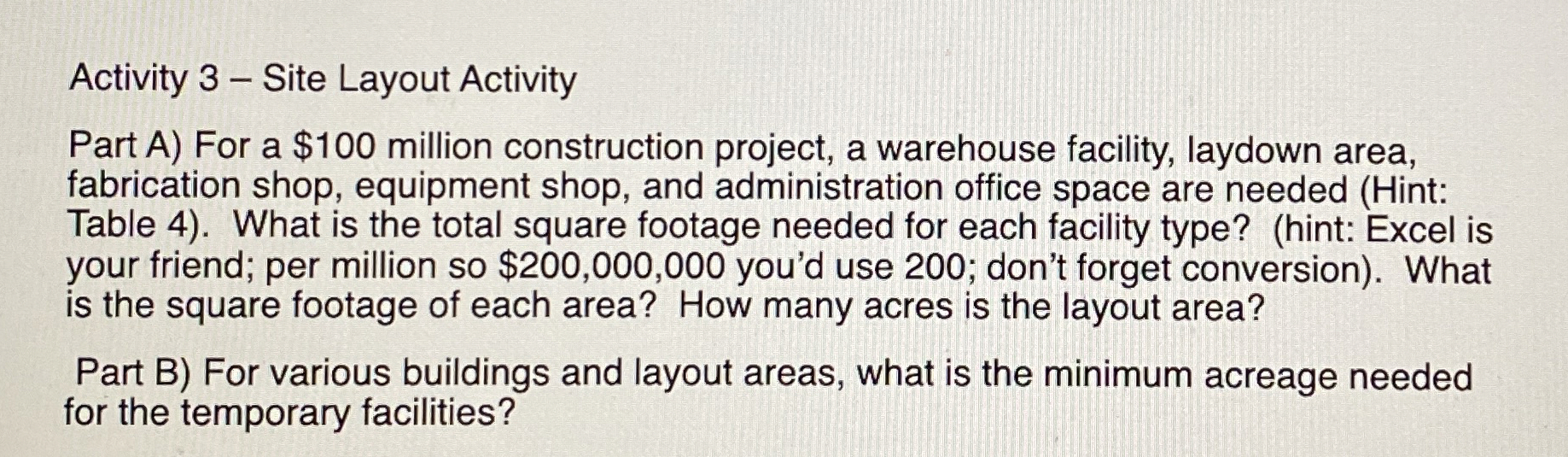 Solved Activity 3 - ﻿Site Layout ActivityPart A) ﻿For a $100 | Chegg.com