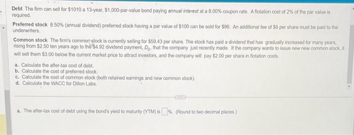 Solved Calculation of individual costs and WACC Dulion Labs | Chegg.com