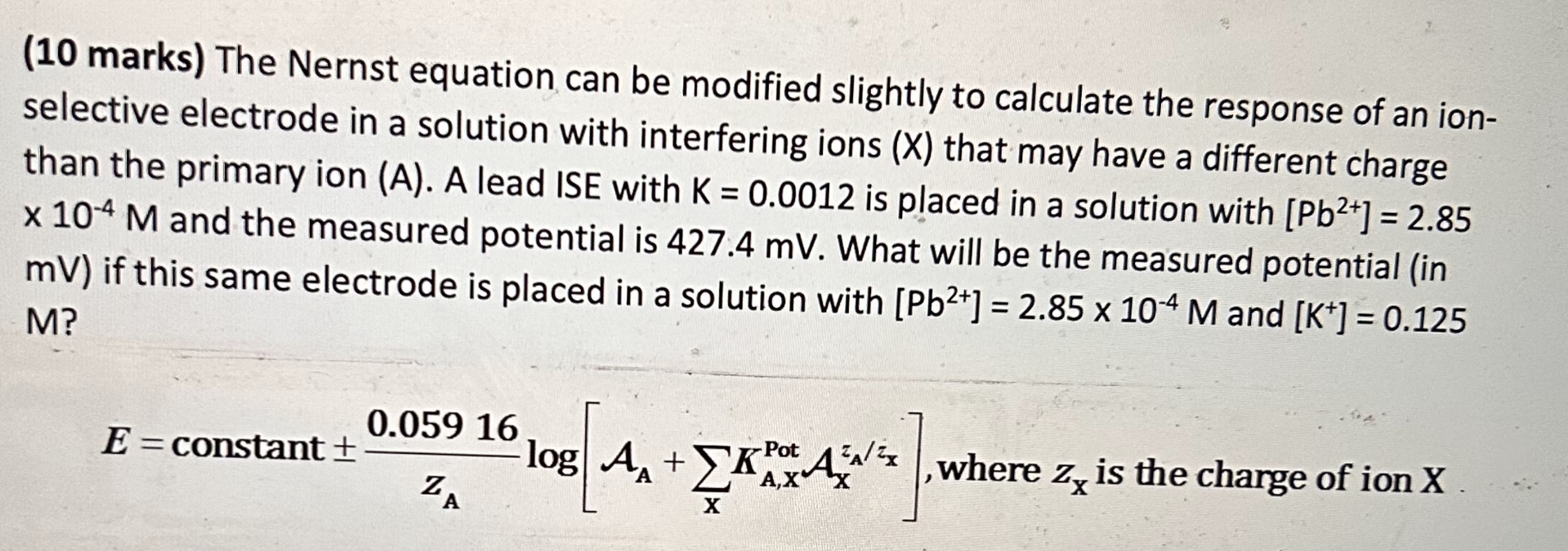 Solved The Nernst equation can be modified slightly to | Chegg.com