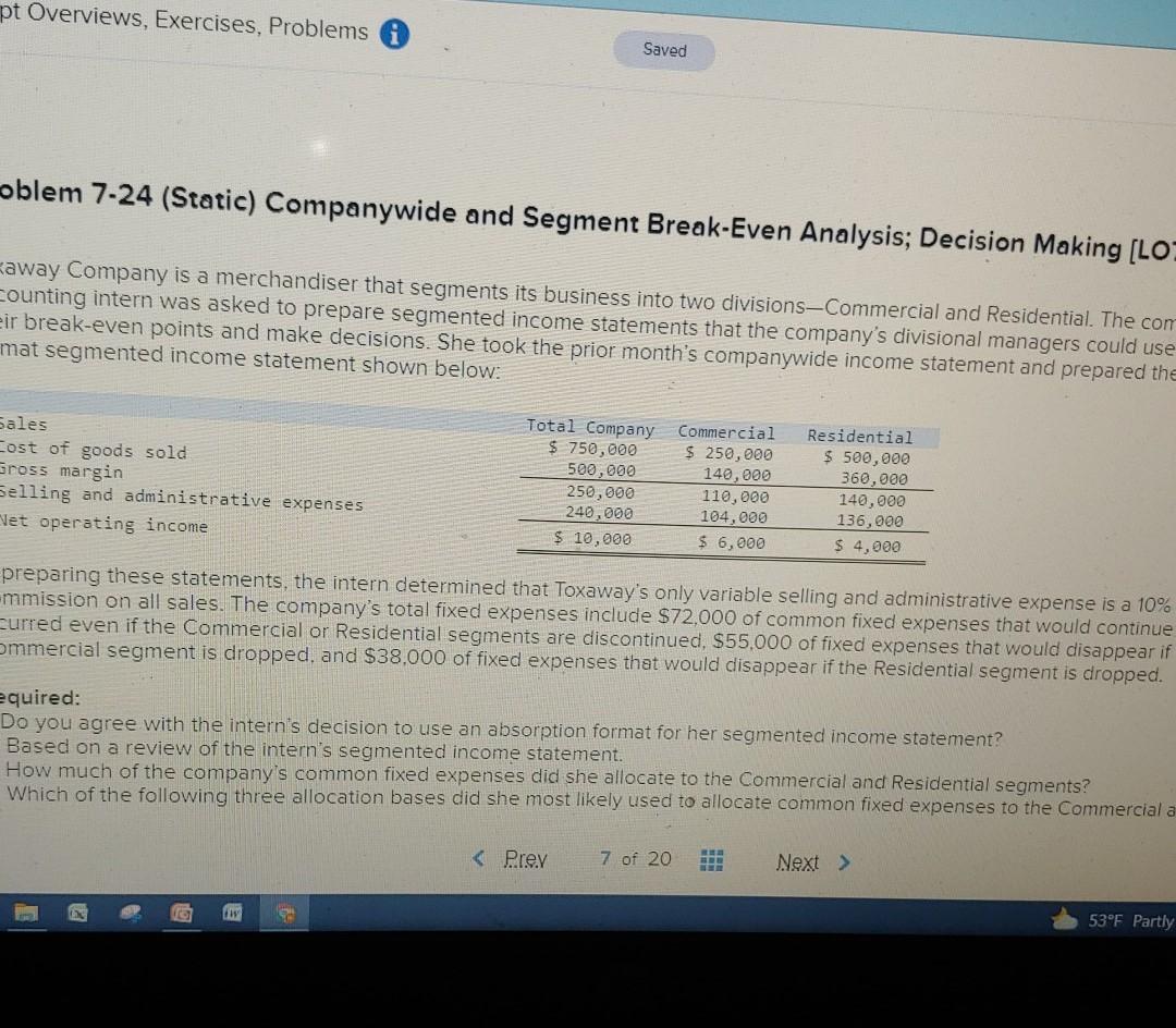 Solved pt Overviews, Exercises, Problems Saved oblem 7-24 | Chegg.com